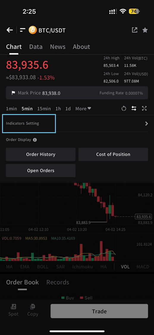 How to Set Up Indicators on the Chart? – GaiaEx Help Center